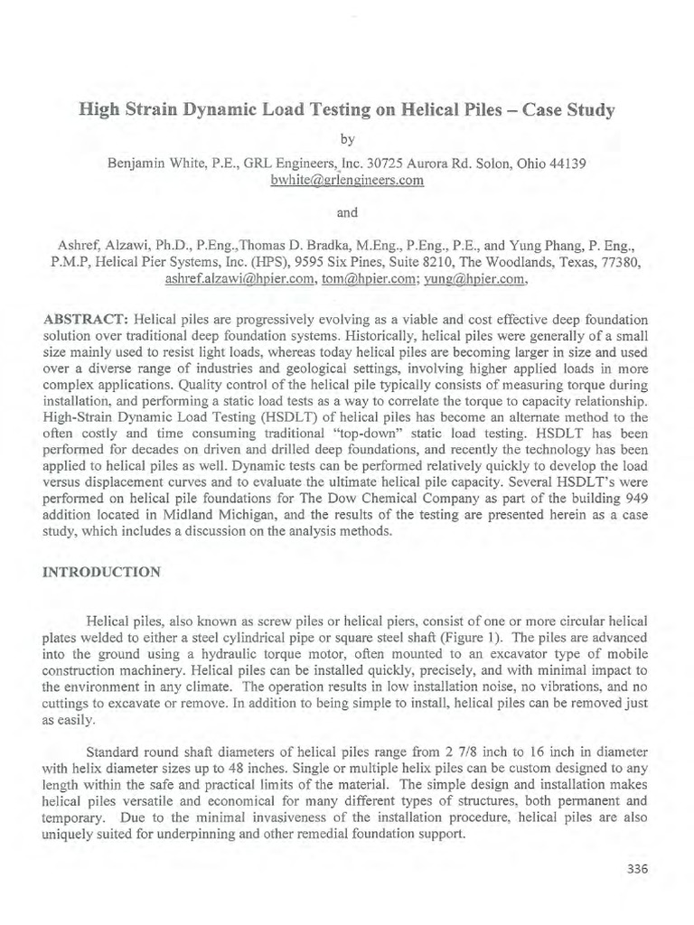 High Strain Dynamic Load Testing On Helical Piles | PDF
