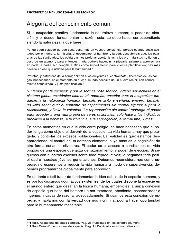 Alegoria Del Conocimiento Comun | PDF | Homo Sapiens | Pobreza