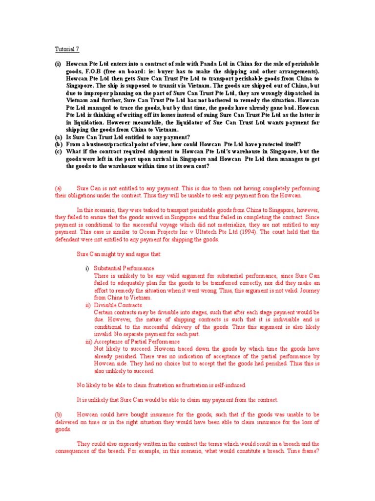 Tutorial 7 | PDF | Misrepresentation | Breach Of Contract