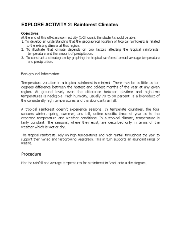 EXPLORE ACTIVITY 2: Rainforest Climates: Procedure | PDF