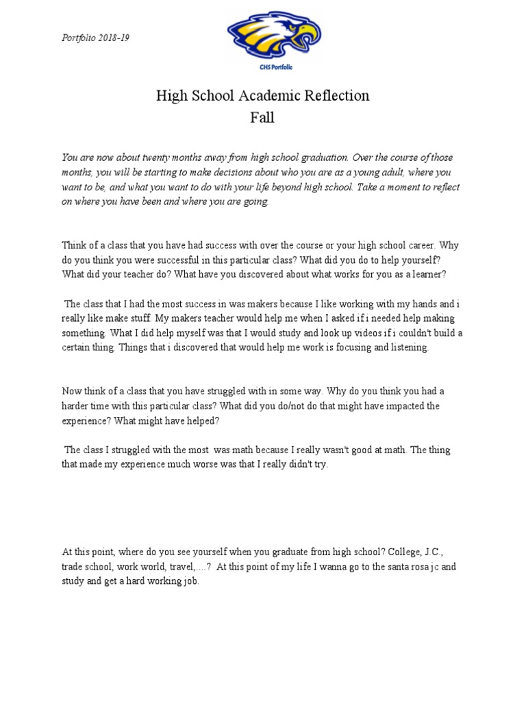 High School Academic Reflection 2018-19 | PDF | Career & Growth ...