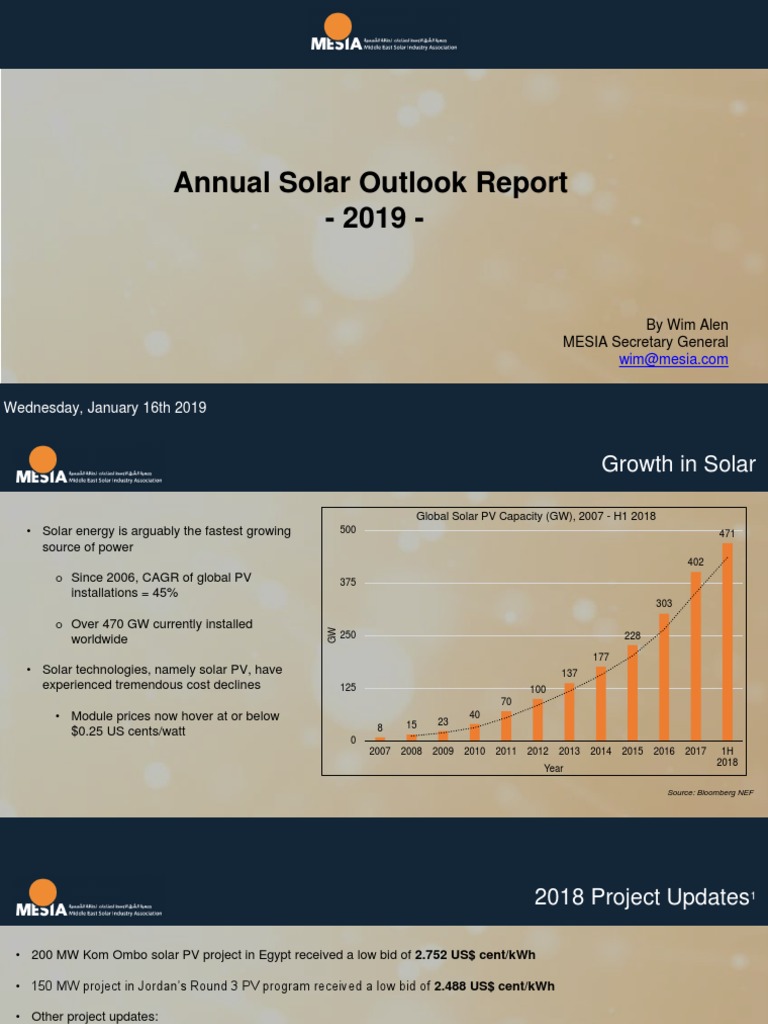 Annual Solar Outlook Report 2019 MESIA | PDF | Solar Power | Electric ...