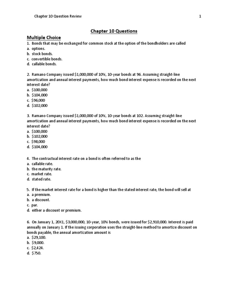 Chapter 10 Question Review | PDF | Debits And Credits | Bonds (Finance)