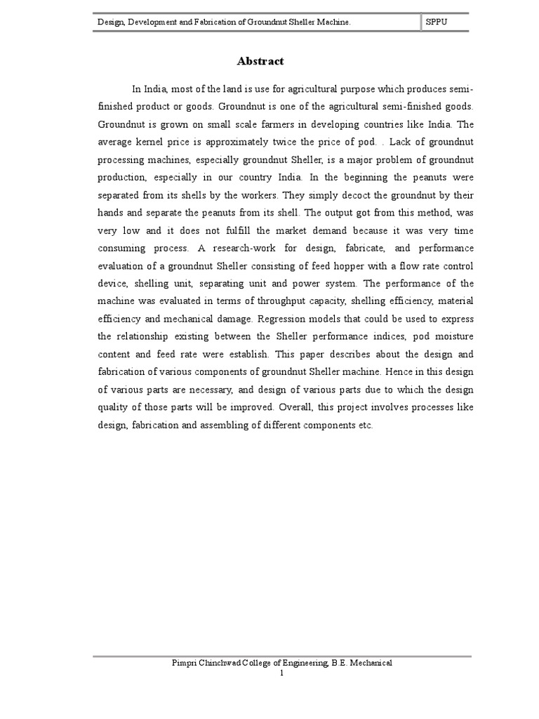 Design, Development and Fabrication of Groundnut Sheller Machine. Sppu ...