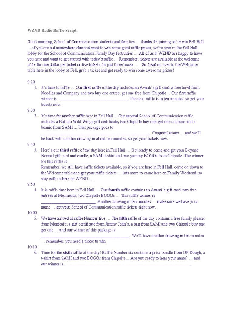 Raffle Script | PDF | Leisure