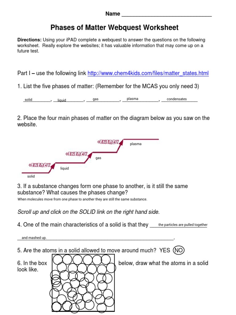 Phases of Matter Webquest Guide | PDF | Liquids | Phase (Matter)