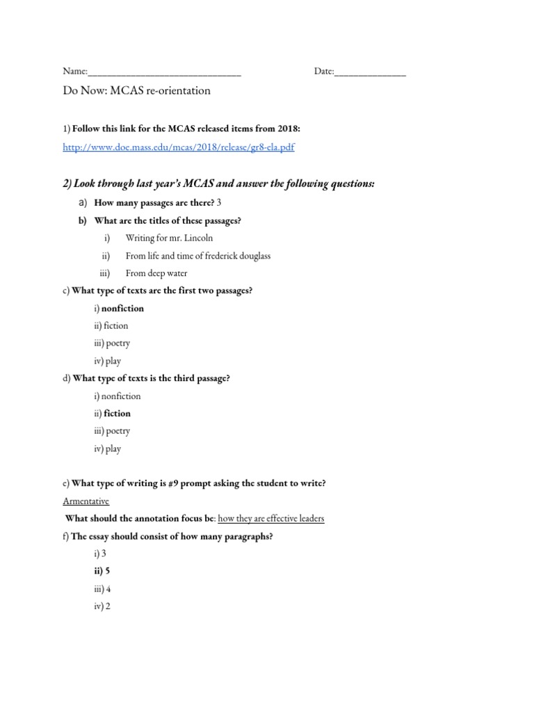 Nicolle Leite Lujan de Andrade - Mcas Prep 2019 | PDF | Narrative | Writing