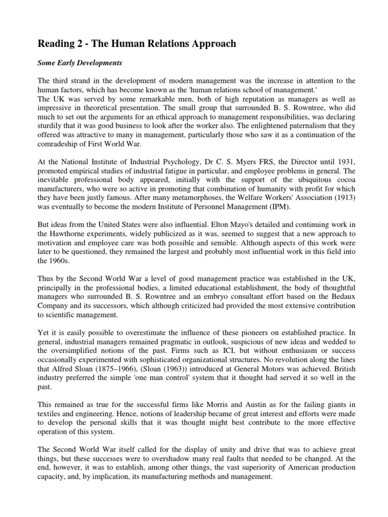 The Human Relations Approach | PDF | Job Satisfaction | Motivation