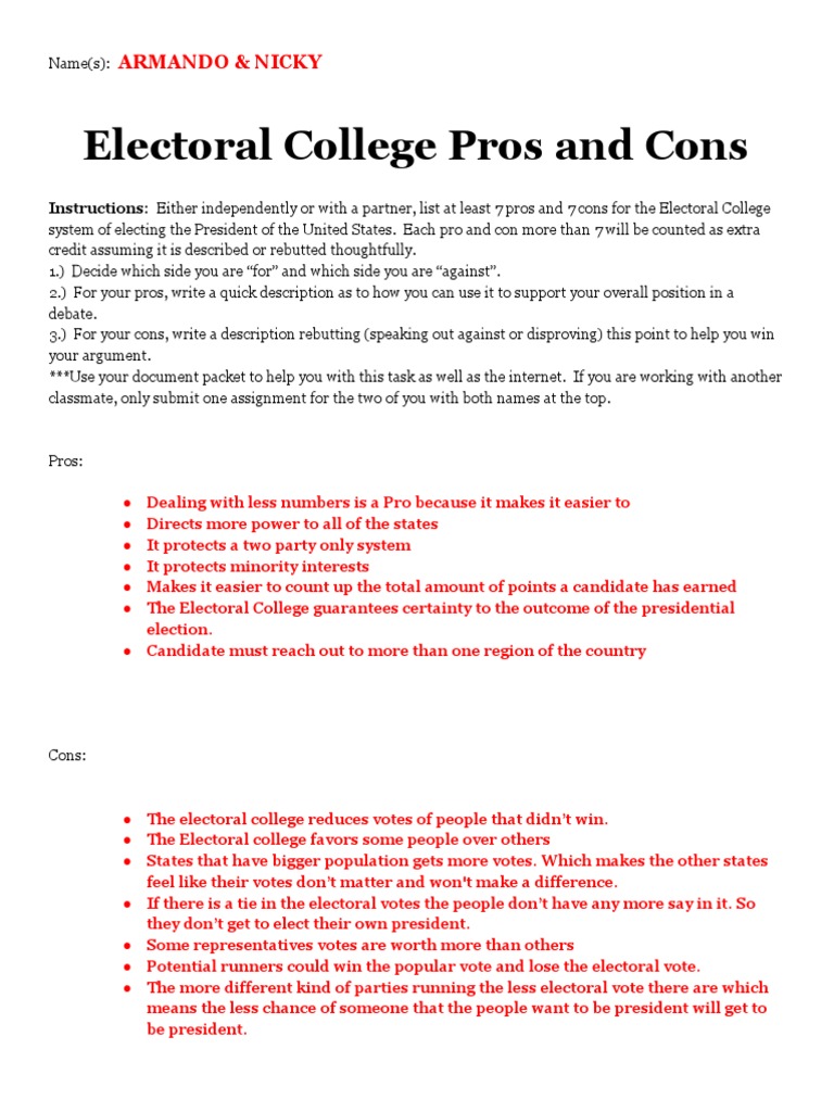 M - Electoral College Pros and Cons | PDF