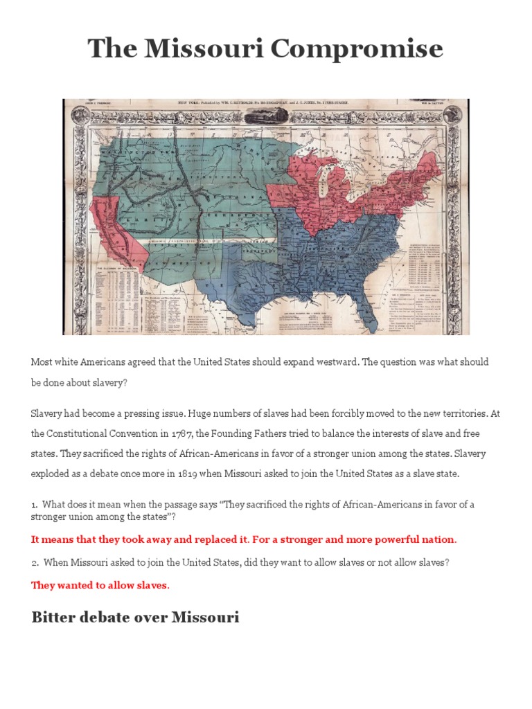 Missouri Compromise and Statehood Debate | PDF | Abolitionism In The ...