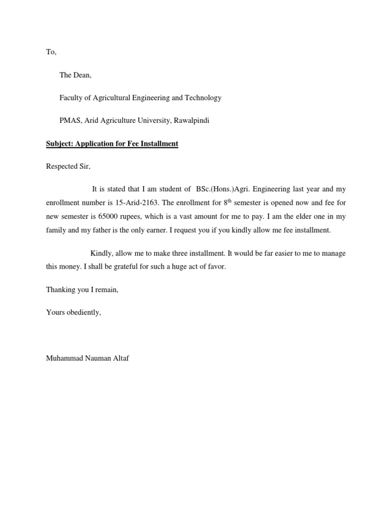 Subject: Application For Fee Installment | PDF