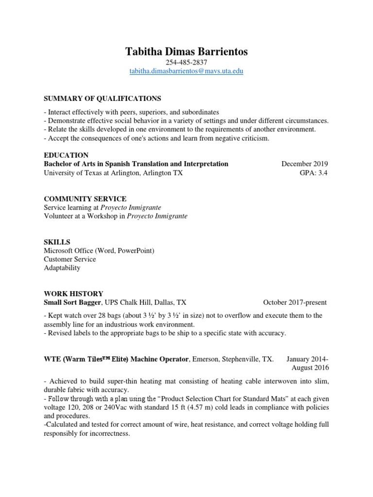Tabitha Dimas Barrientos Resume - April 2019 | PDF