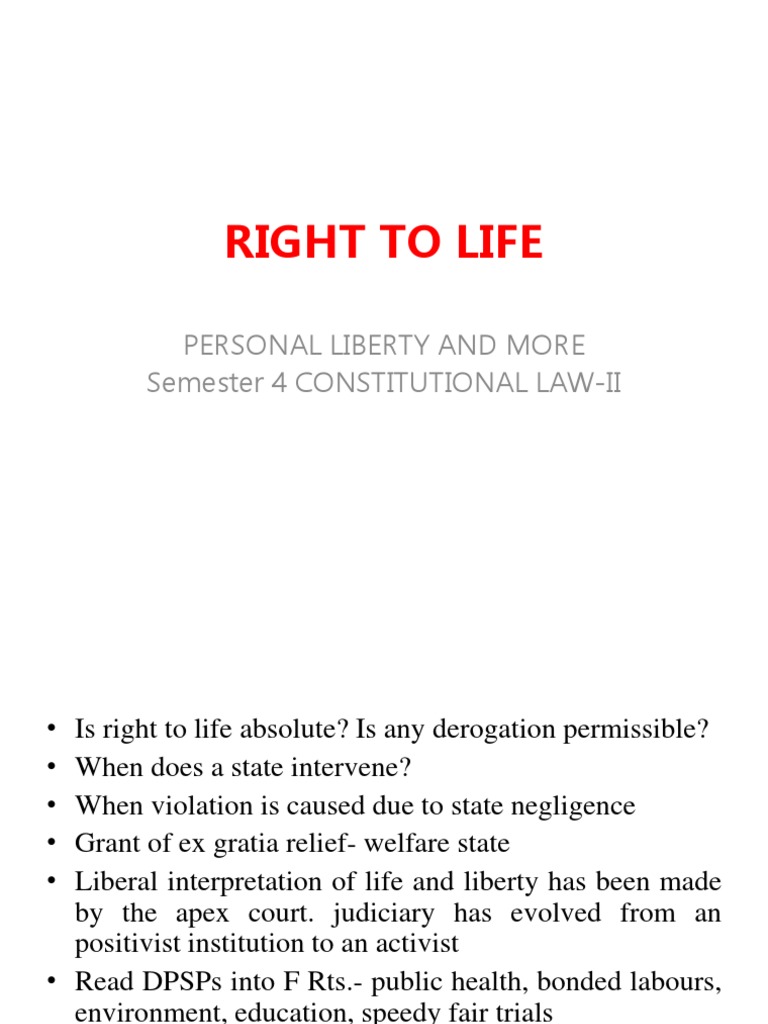 Right To Life: Personal Liberty and More Semester 4 Constitutional Law ...