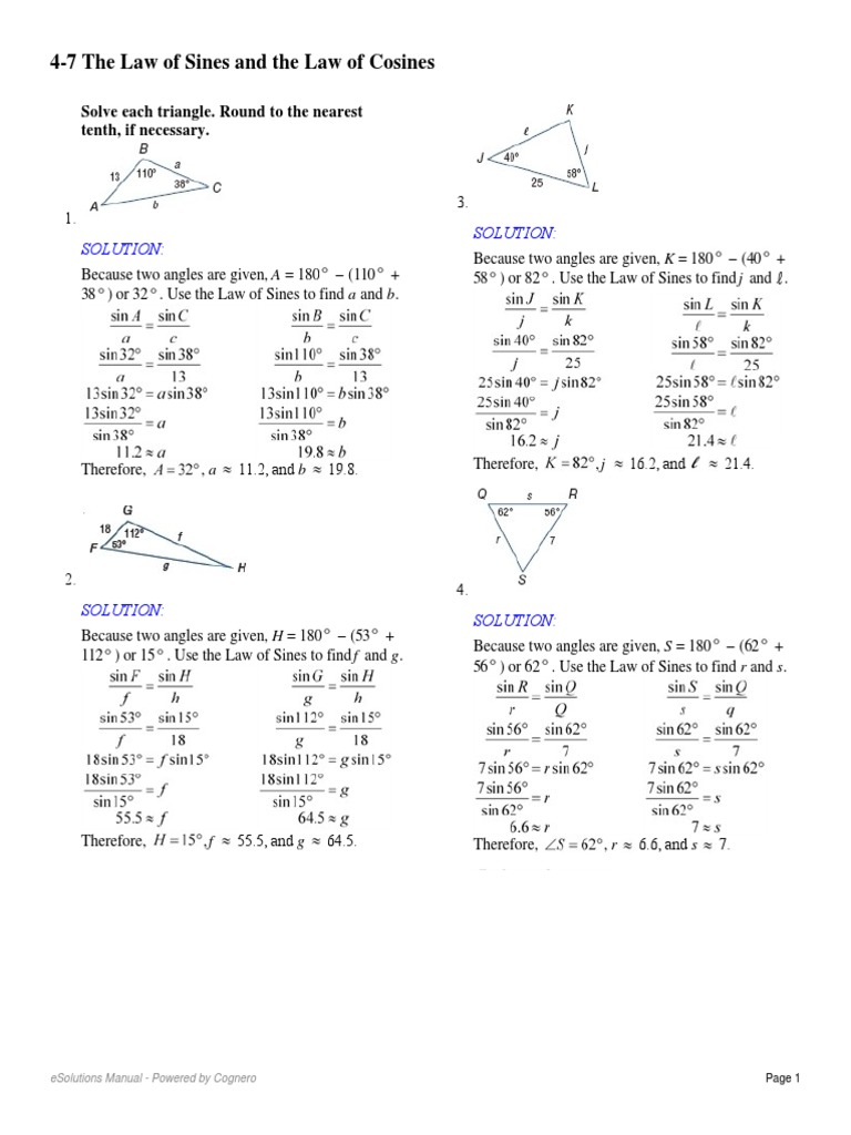 Law Of Sines Cosines Worksheet