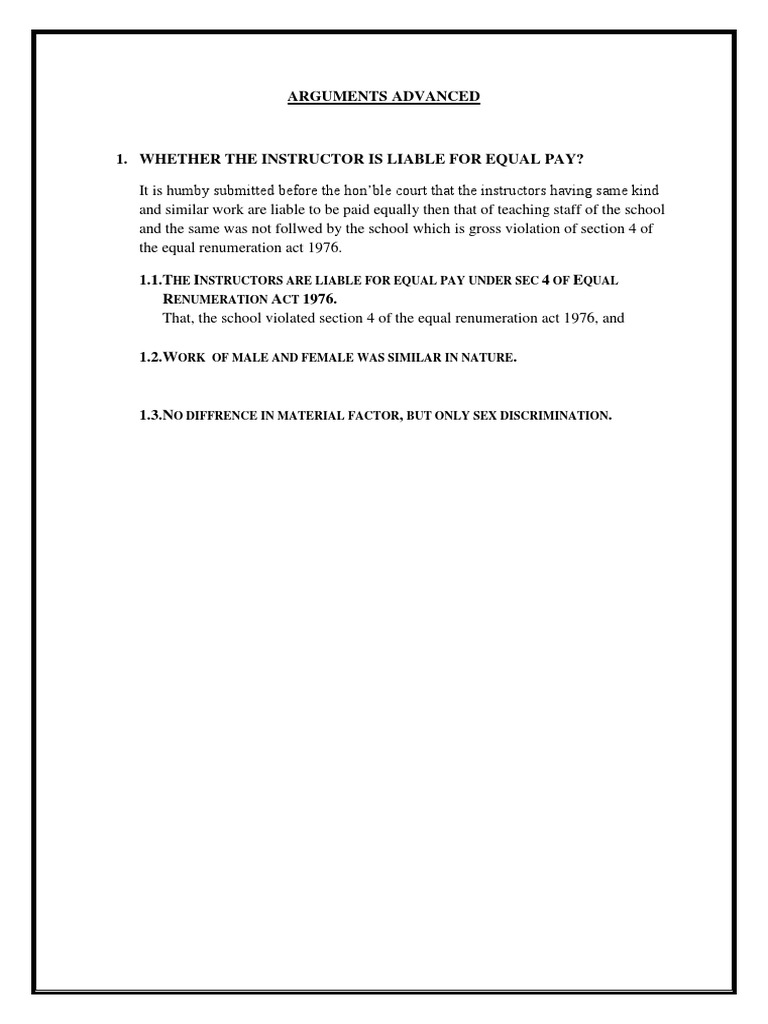 Arguments Advanced: HE Nstructors Are Liable For Equal Pay Under Sec OF ...