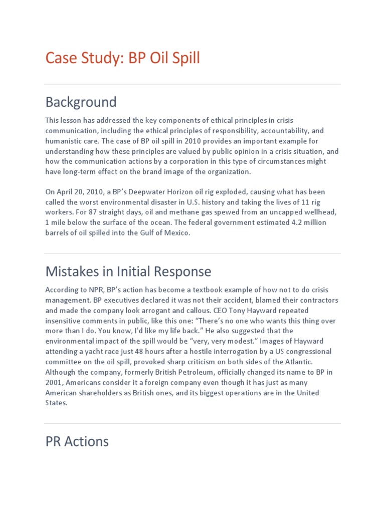 Case Study BP | PDF | Deepwater Horizon Oil Spill | Bp