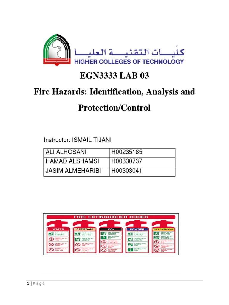 EGN3333 LAB 03 Fire Hazards: Identification, Analysis and Protection ...