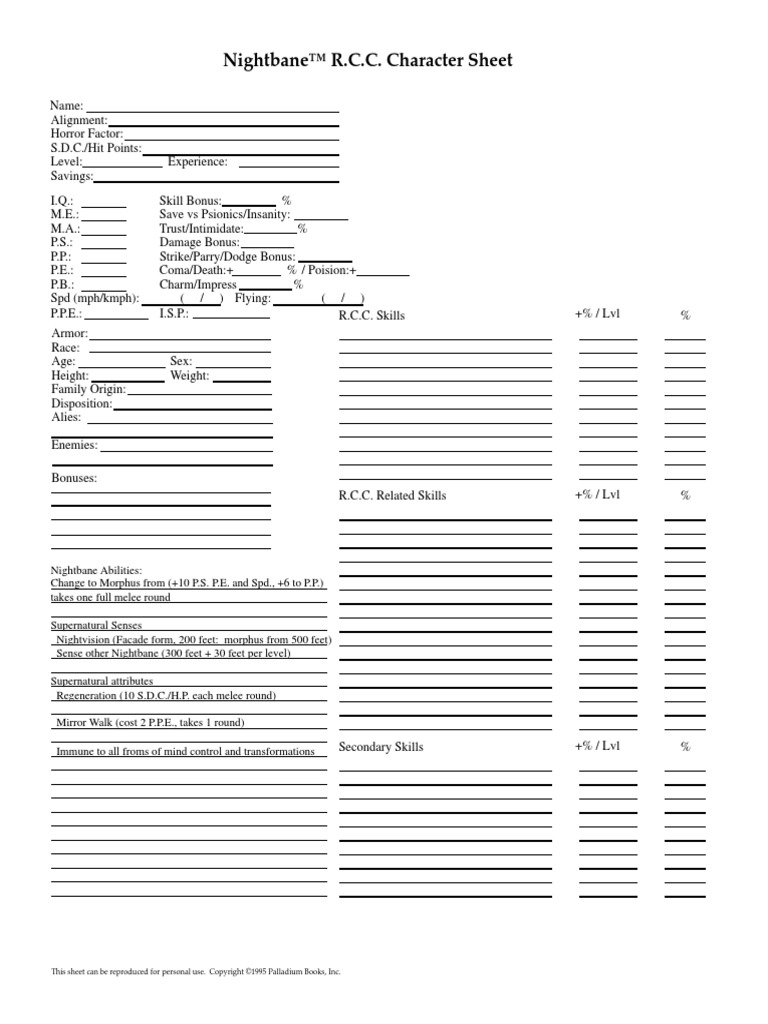 Nightbane Character Sheet PDF | PDF