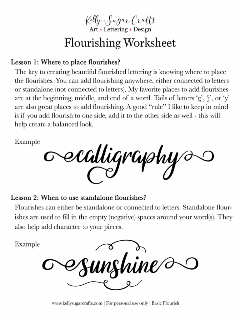 Basic Flourish Worksheets KellySugarCrafts | PDF