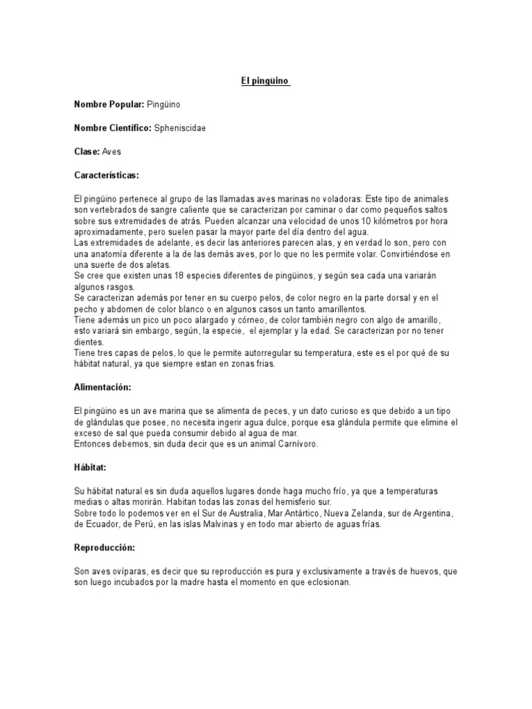 Articulo Informativo Los Pinguinos | PDF | Pingüino | Aves