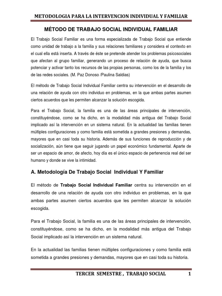 Metodologia para La Intervencion Individual y Familiar | PDF | Trabajo ...