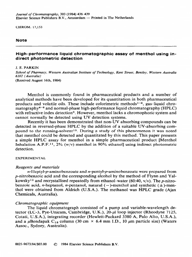 Menthol | PDF | High Performance Liquid Chromatography | Chromatography