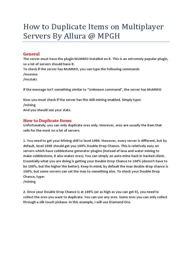 How To Duplicate Items On Multiplayer Servers by Allura | PDF