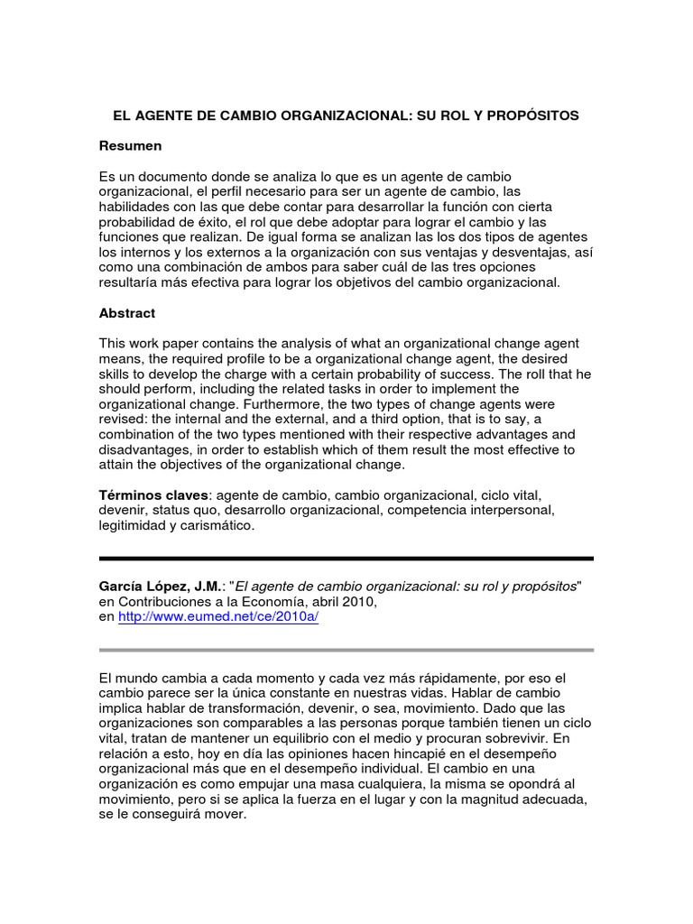 El Agente de Cambio Organizacional | PDF | Liderazgo | Aluminio
