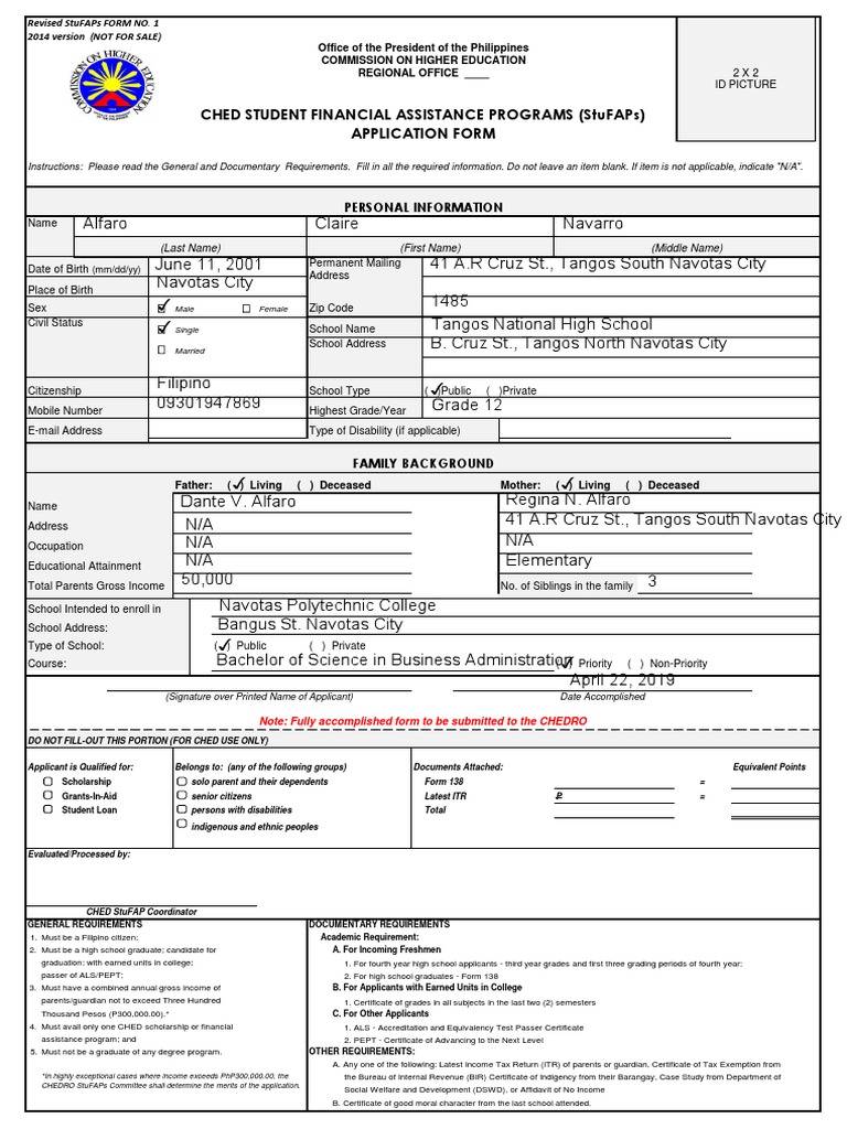 CHED StuFAPs Application Form Edit | PDF | Bachelor Of Science | Bachelor's Degree