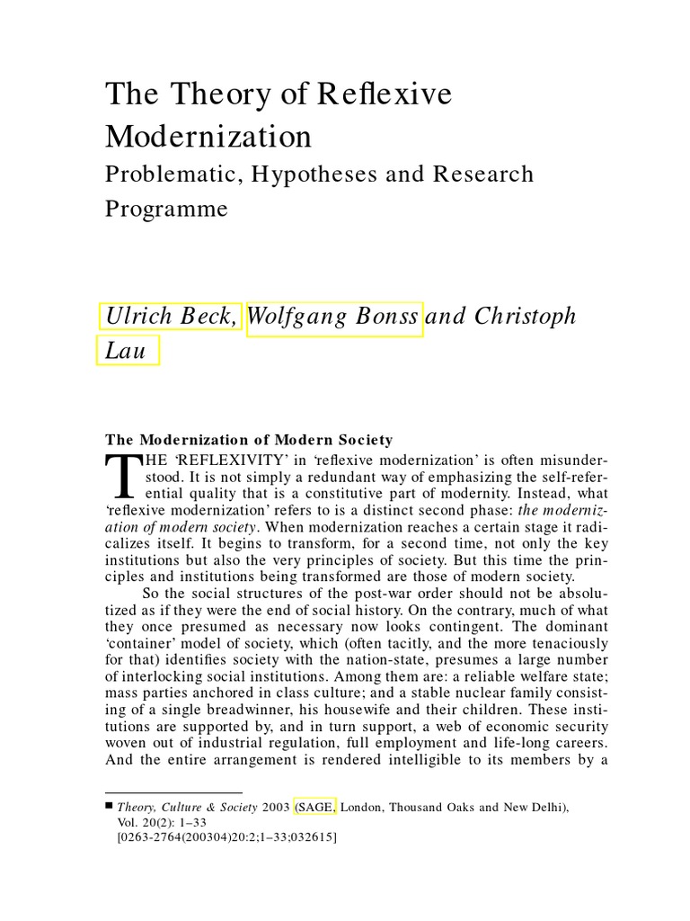 The Theory of Reflexive Modernization | PDF | Modernity | Modernization ...