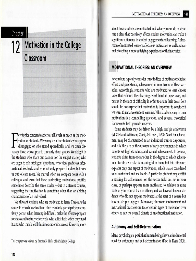 Motivational Theories in the College Classroom: An Overview of How ...