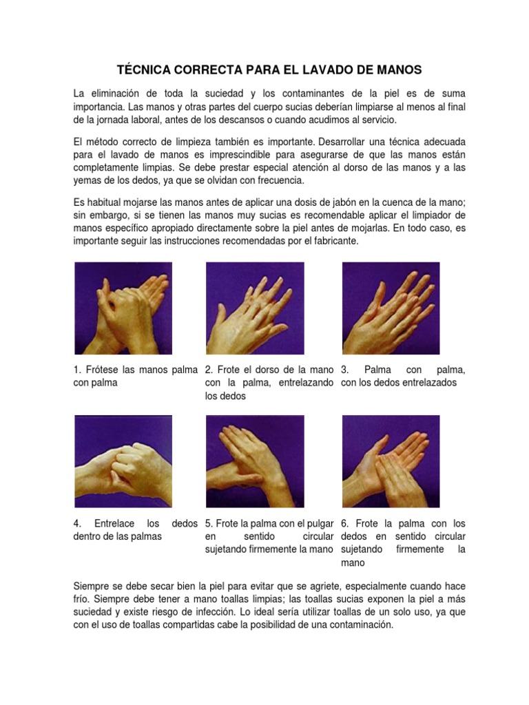 Técnica Correcta para El Lavado de Manos | PDF | Lavado de manos ...