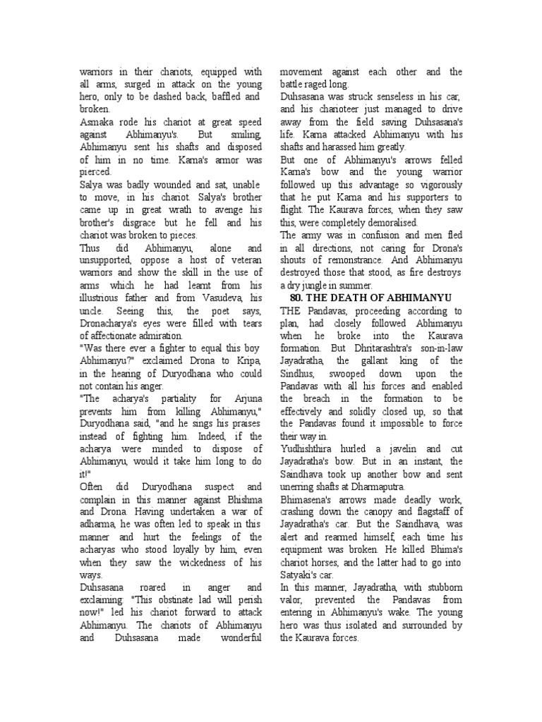 The Death of Abhimanyu | PDF | 1st Millennium Bc Books | Hindu Mythology