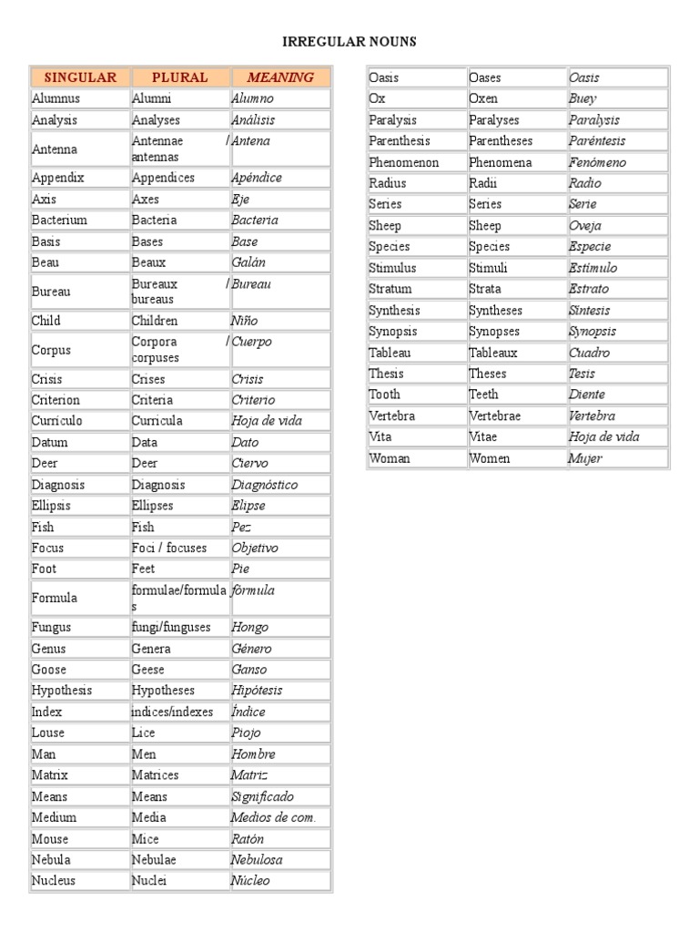 Irregular Nouns | PDF | Nature | Teaching Mathematics