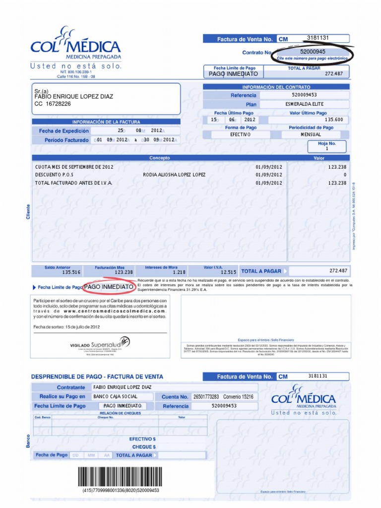 Factura Colmedica | PDF | Dinero | Servicios financieros