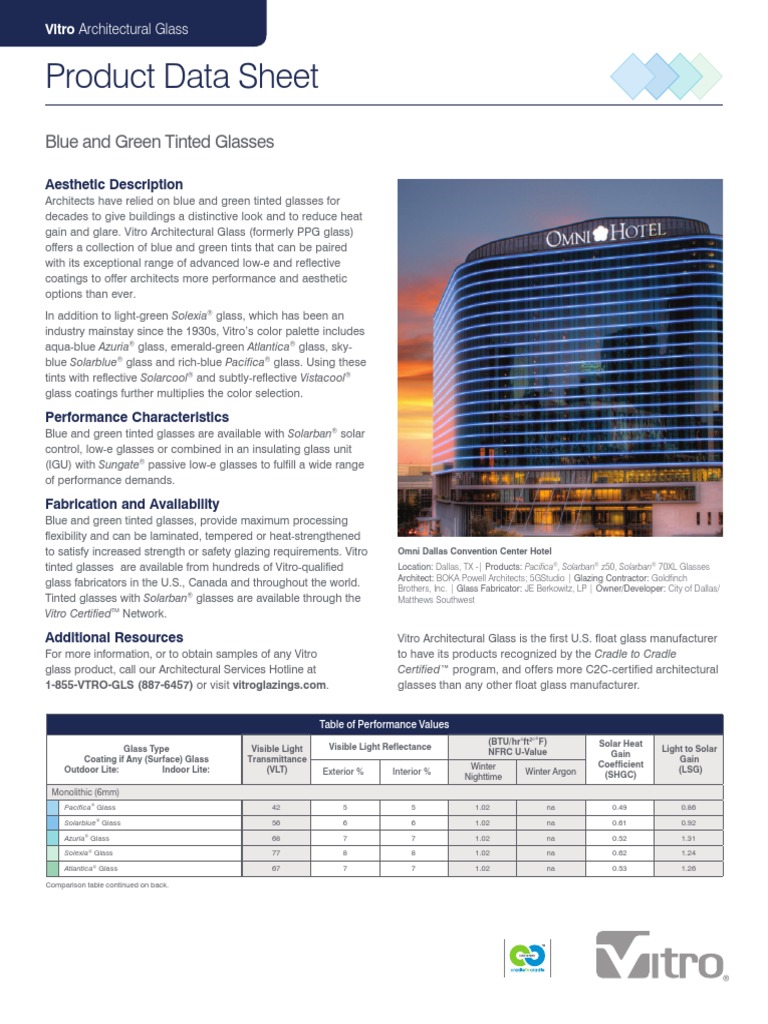 Vitro Product Data Sheet BlueGreen Tinted Glass Feb2017 | PDF | Glasses ...