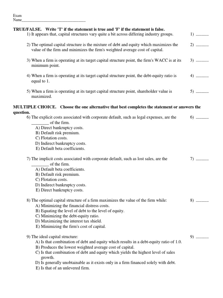 TRUE/FALSE. Write 'T' If The Statement Is True and 'F' If The Statement Is False | PDF | Capital ...