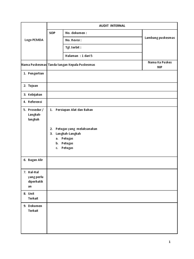 Template Lembar Kerja Audit Internal | PDF