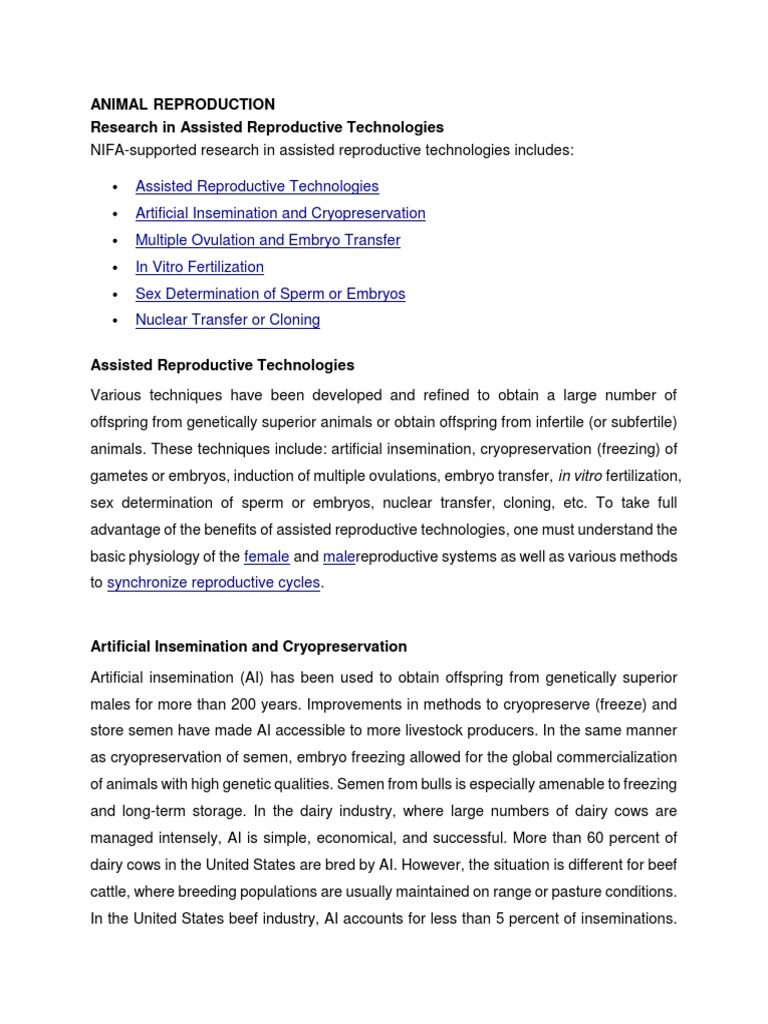 Animal Reproduction Research in Assisted Reproductive Technologies ...
