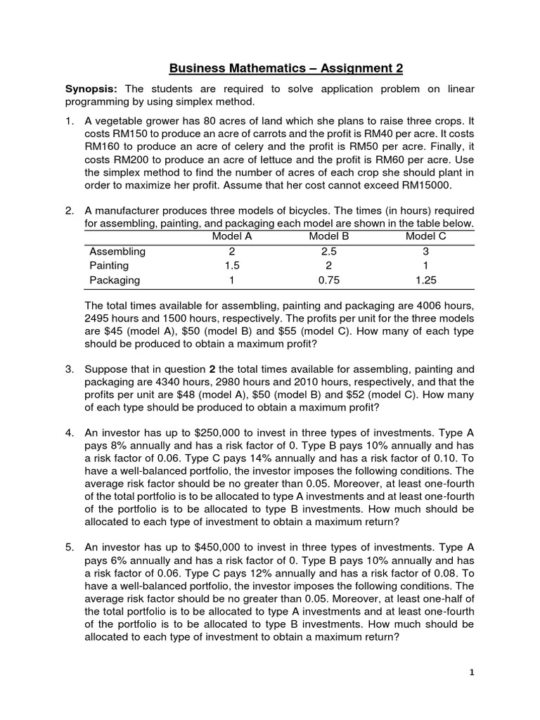 Business Maths Assignment 2 | PDF | Oil Refinery | Investing