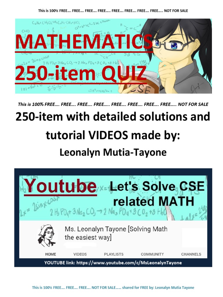 FREE 250 MATH Problems With Links For Tutorial VIDEOS | PDF | Cable ...