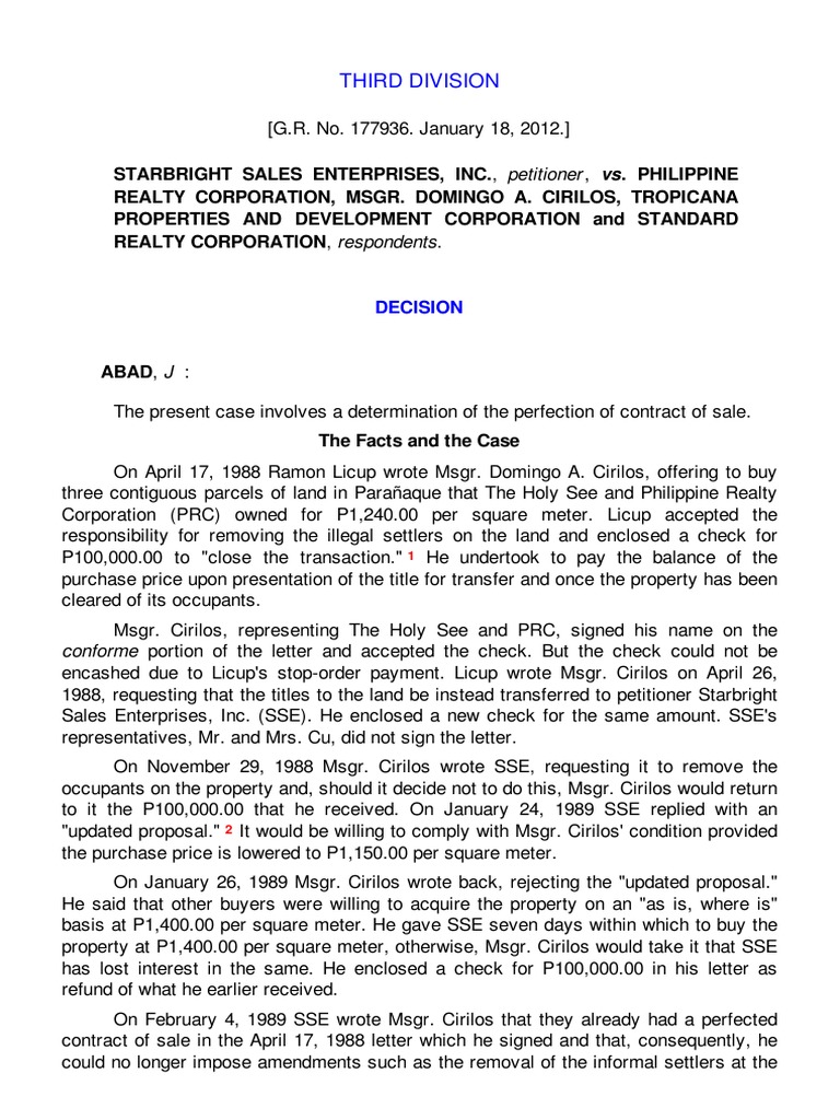 16 Starbright Sales Enterprises, Inc. v. Philippine Realty Corp. | PDF ...