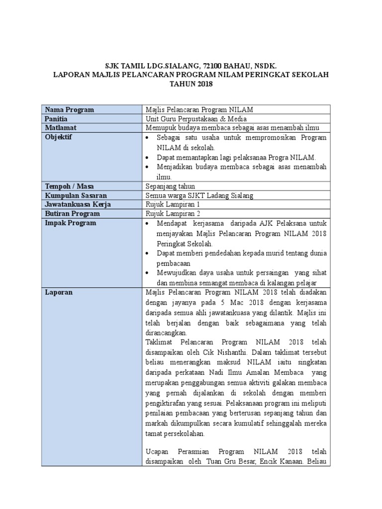 Laporan Program Nilam | PDF
