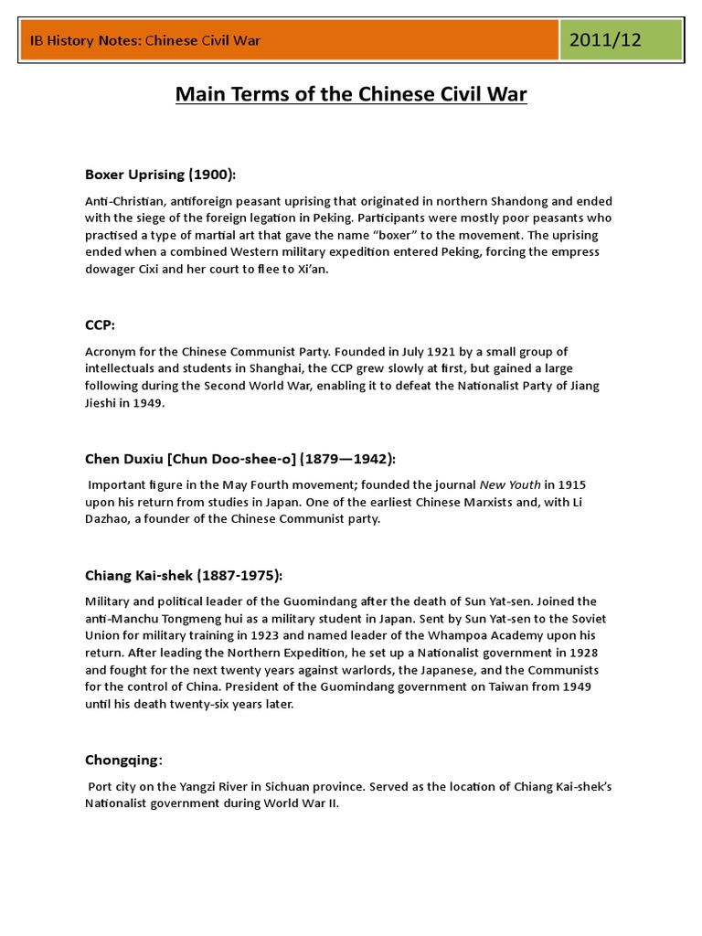 IB History: Chinese Civil War | PDF | Kuomintang | Chiang Kai Shek