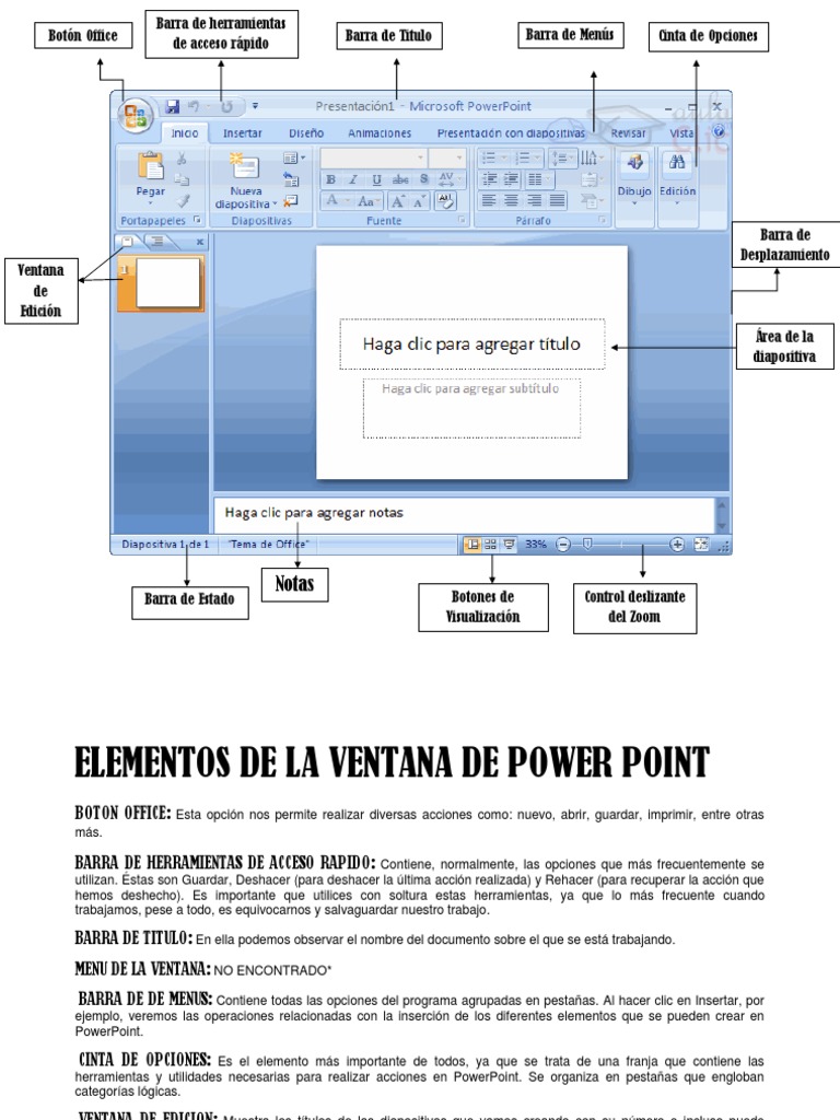Elementos de La Ventana de Power Point | PDF | Microsoft PowerPoint ...