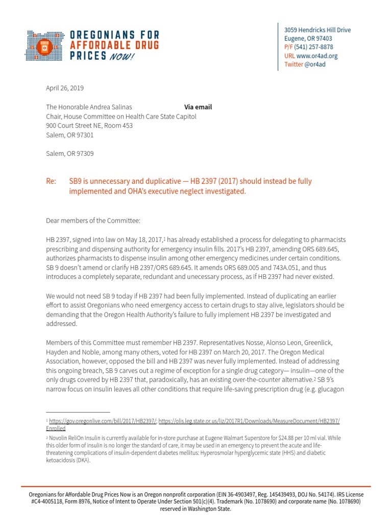 2019-04-26 - Or4AD Comments - SB9 Is Unnecessary and Duplicative | PDF ...