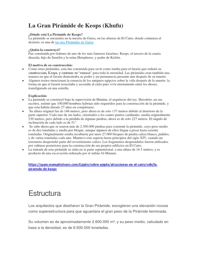 La Gran Pirámide de Keops | PDF | Pirámides egipcias | Pirámide