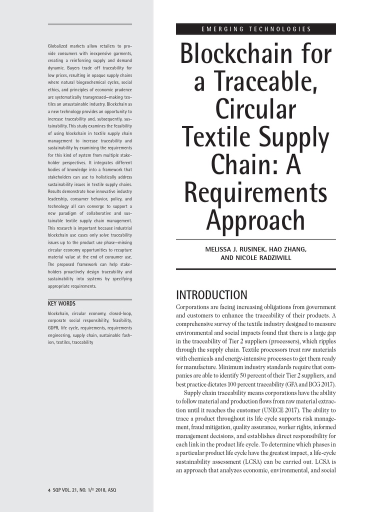 Blockchain For A Traceable Circular Textile Supply Chain A Requirements ...