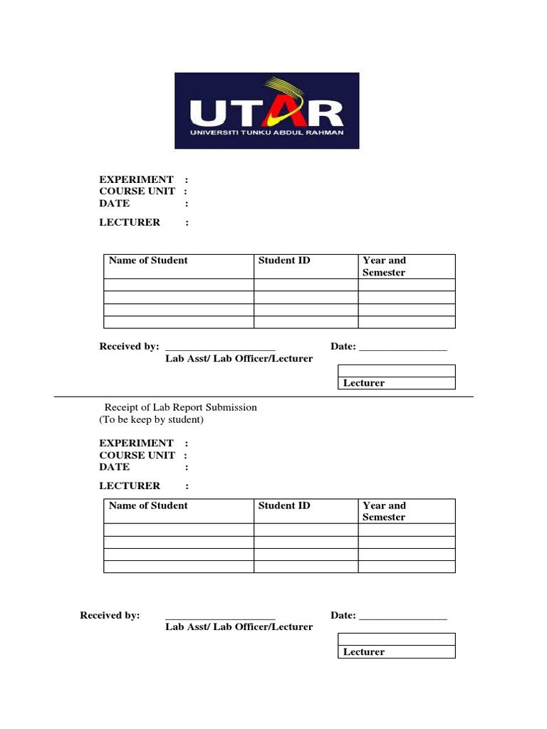 Receipt of Lab Report Submission (To Be Keep by Student) | PDF