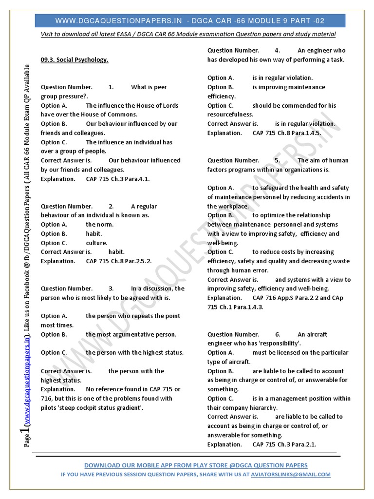 DGCA Module 9 Question Paper | PDF | Conformity | Behavioural Sciences